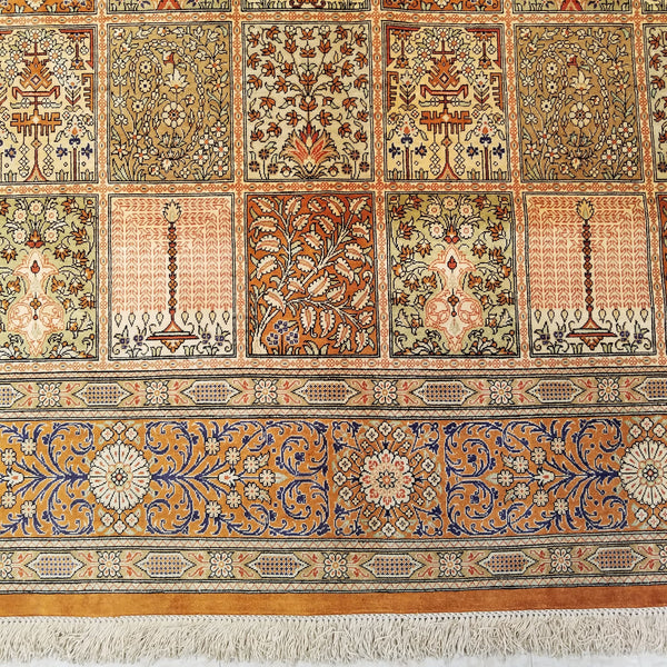 4' 4 x 6' 4 Silk Persian Qom Garden of Eden Hand Knotted Rug – Rugshook